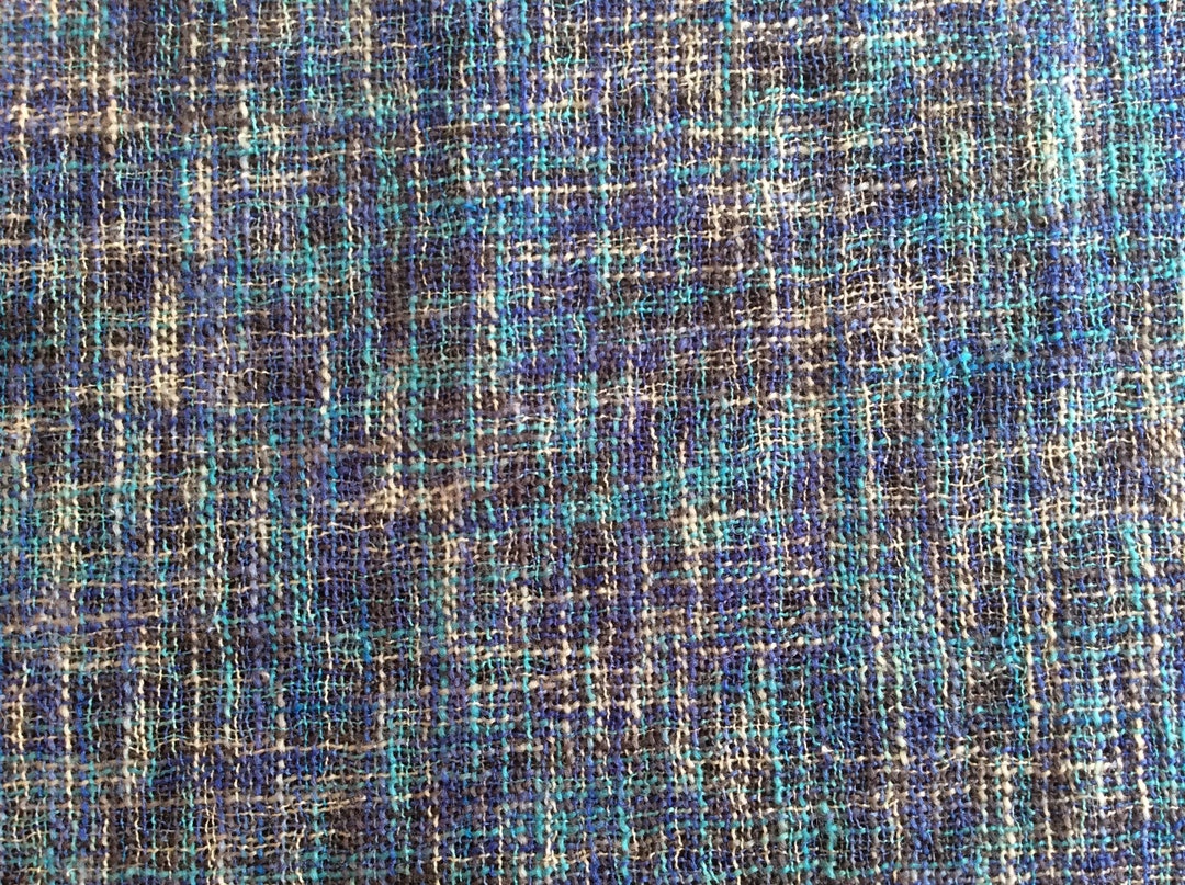 Wool Tweed in Turquoise, Periwinkle Blue, and Greys, With Fused Backing ...