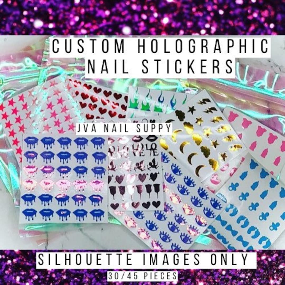 Custom Nail Art Holographic Nail Decals | Custom Holo Nail Stickers for ...