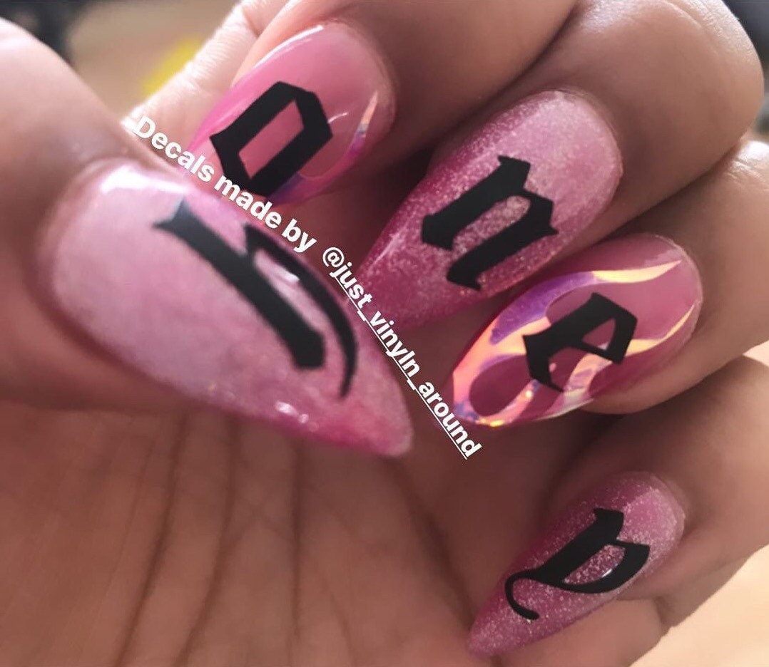 Old English Letters Nail Art Sticker Pink Holographic Nail | Etsy