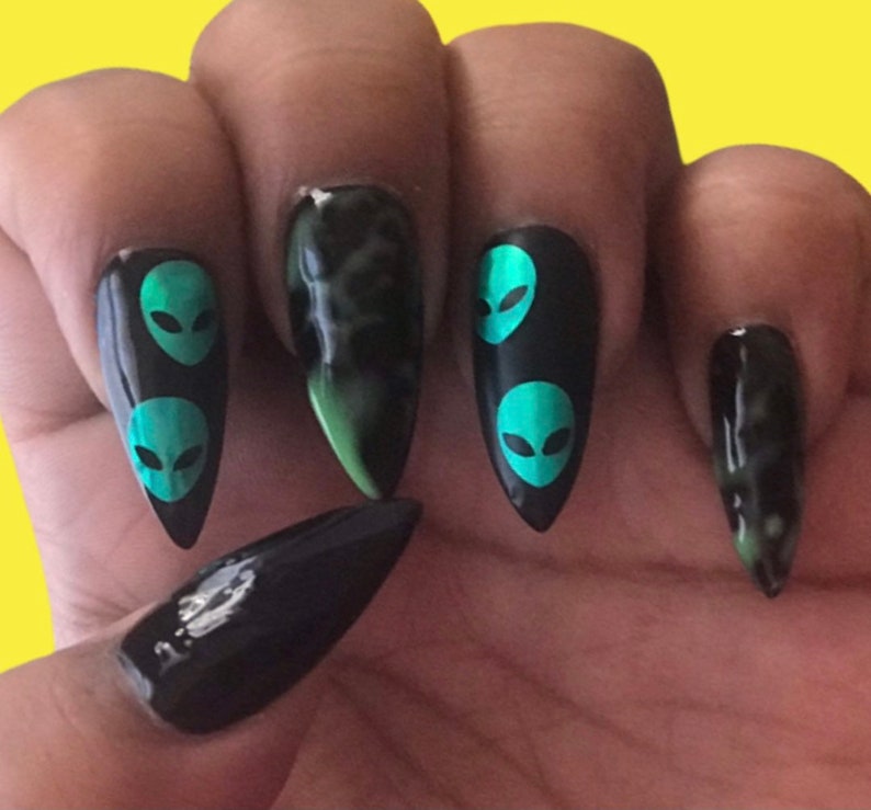 Alien Nail Art Sticker Green Holographic Nail Decal for - Etsy