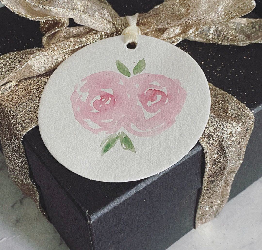 Floral Gift Tag Hand Painted Rose Gift Tag for Her Birthday Watercolour ...