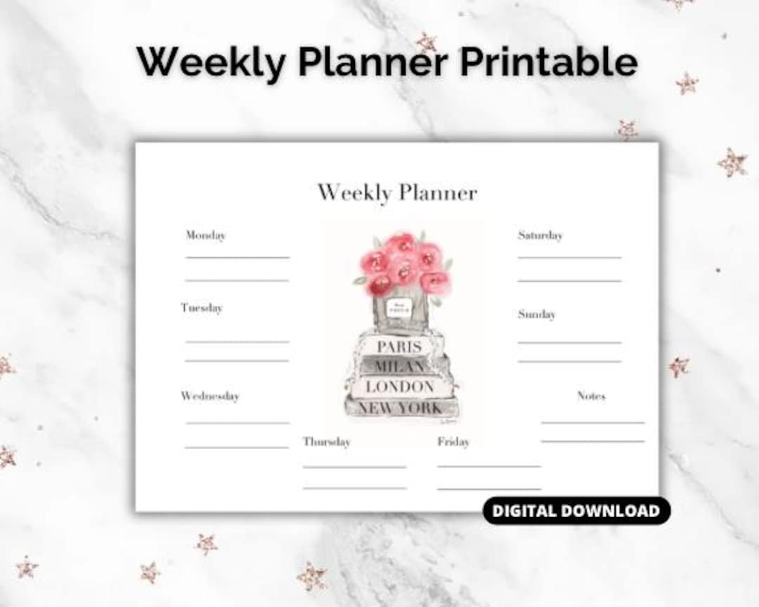 Weekly Planner Printable, Digital Print, Desk Planner With Book Stack ...