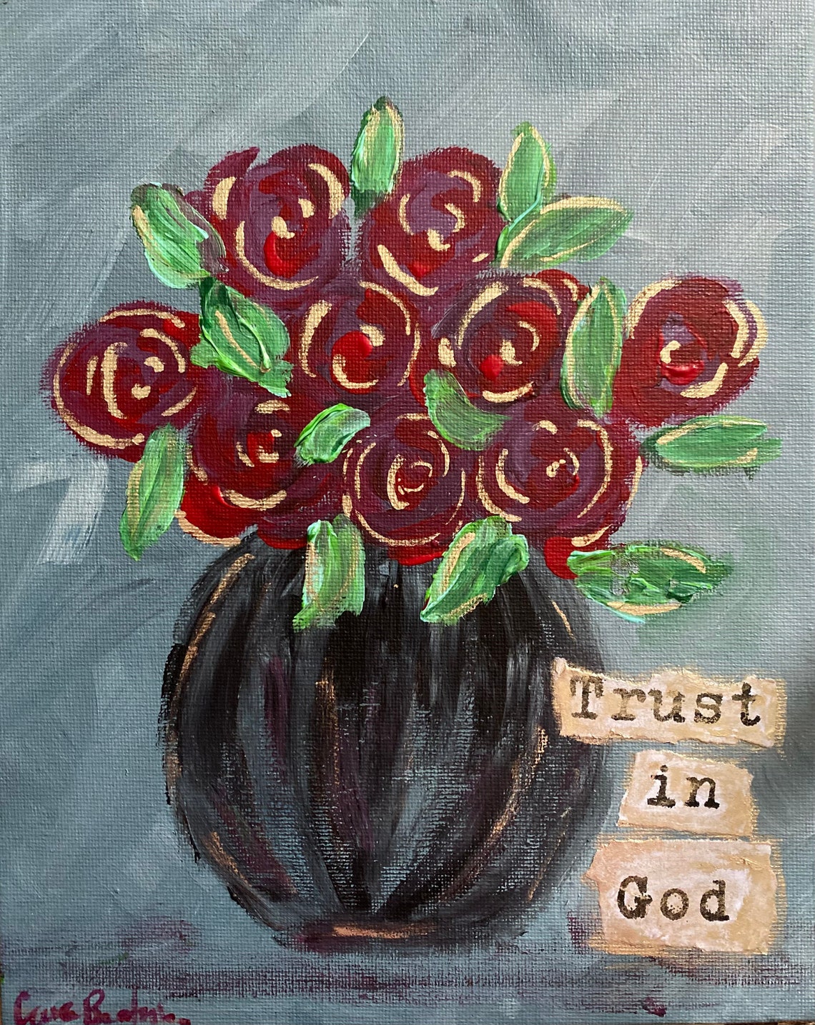 ORIGINAL Painting of Flowers in a Vase Christian Art Scripture Artwork ...