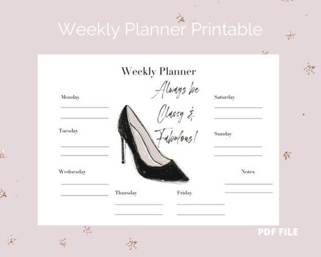 Weekly Planner Printable, Digital Print, Desk Orientation Fashion ...