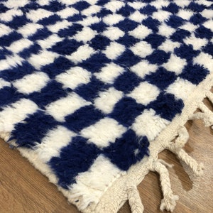 Custom Handmade Moroccan Checkered Rug, Checkerboard Blue & White Wool ...