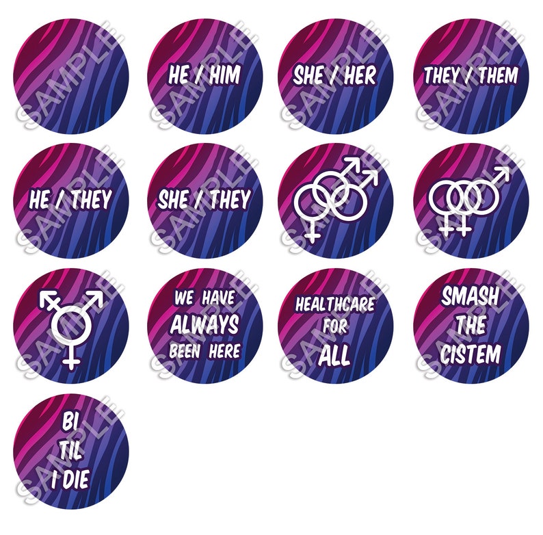 Bisexual Pride Flag Pin Buttons / Tiger Stripes / Pronouns / - Etsy