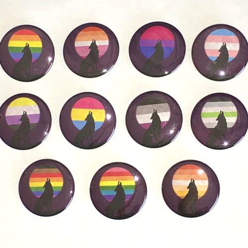 Pin Buttons / LGBT Pride Flag Werewolf Howling at Moon / - Etsy