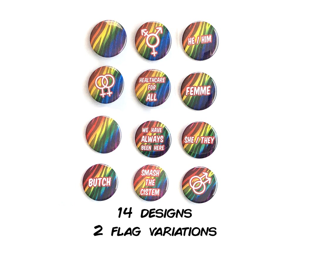 Rainbow Gay Pride Flag Pin Buttons / Tiger Stripes / Pronouns / LGBT ...