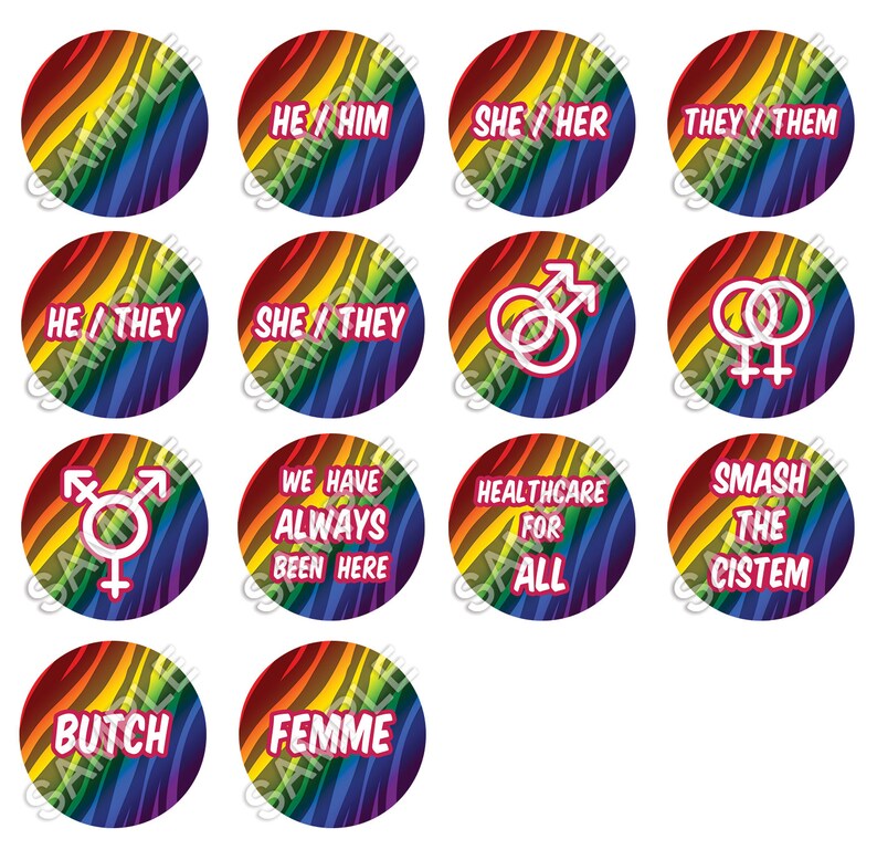 Rainbow Gay Pride Flag Pin Button Tiger Stripes Pronouns Etsy