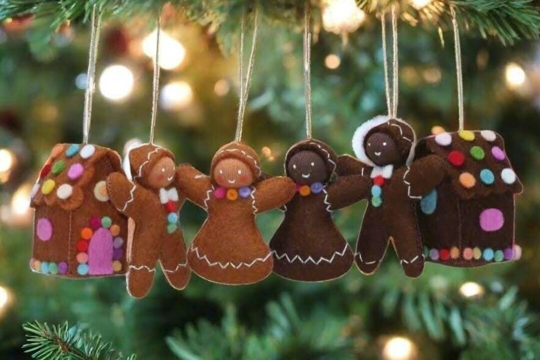 Gingerbread Wool Felt Christmas Ornaments House Man Woman Cookie ...