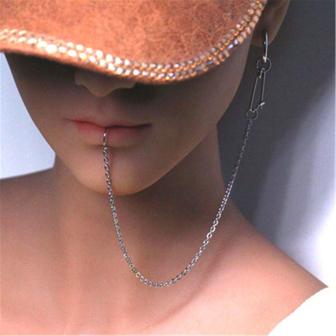 Nose / Lip to Ear Chain, Lip Ring and Earring Jewelry, Lip Ring ...