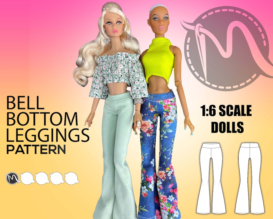 Bell Bottom Leggings Sewing Pattern for 1:6 Scale Dolls (digital ...