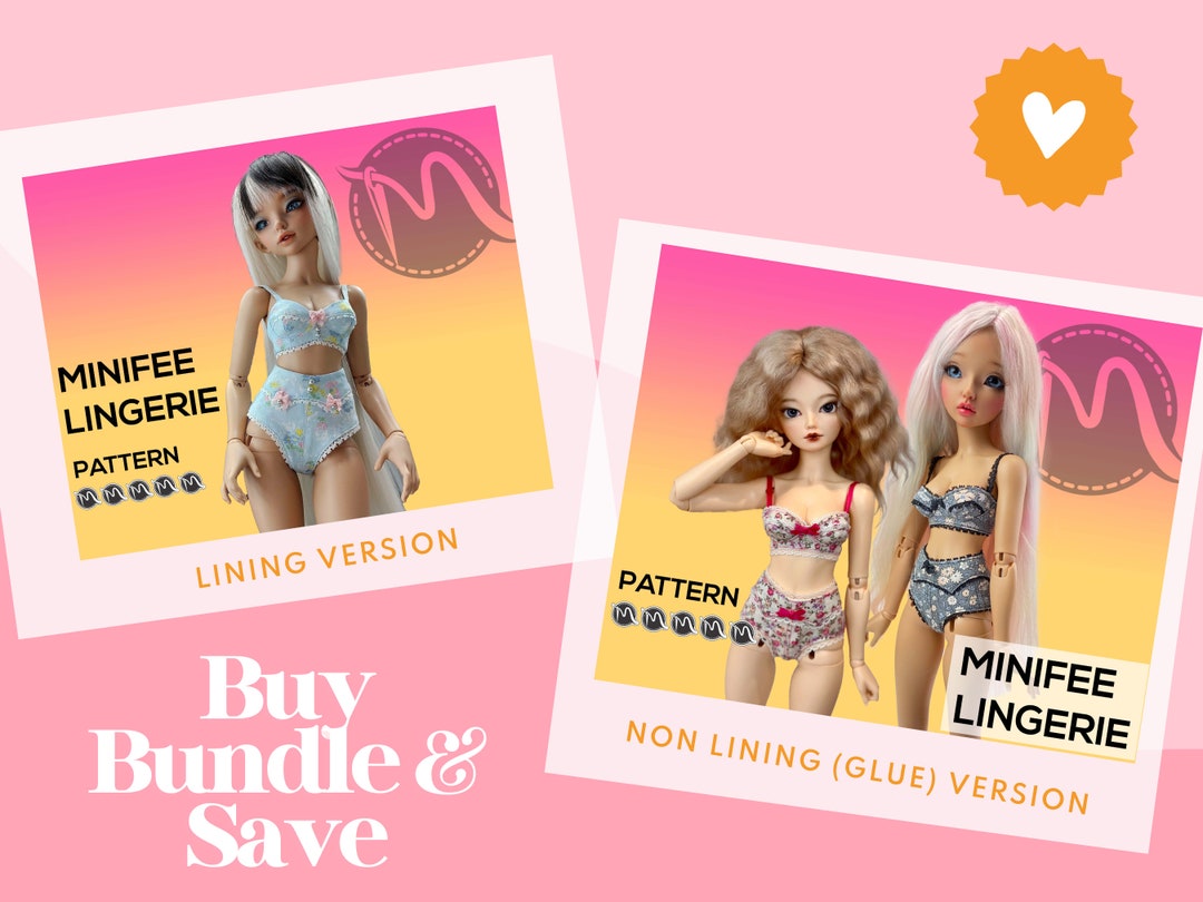 Minifee Doll Lingerie Set Patterns. No Lining Version and With Lining. Digital Download, Doll ...