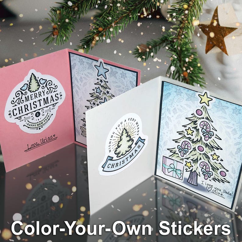 Color-your-own Stickers Digital Christmas Card Making Kit: Print ...