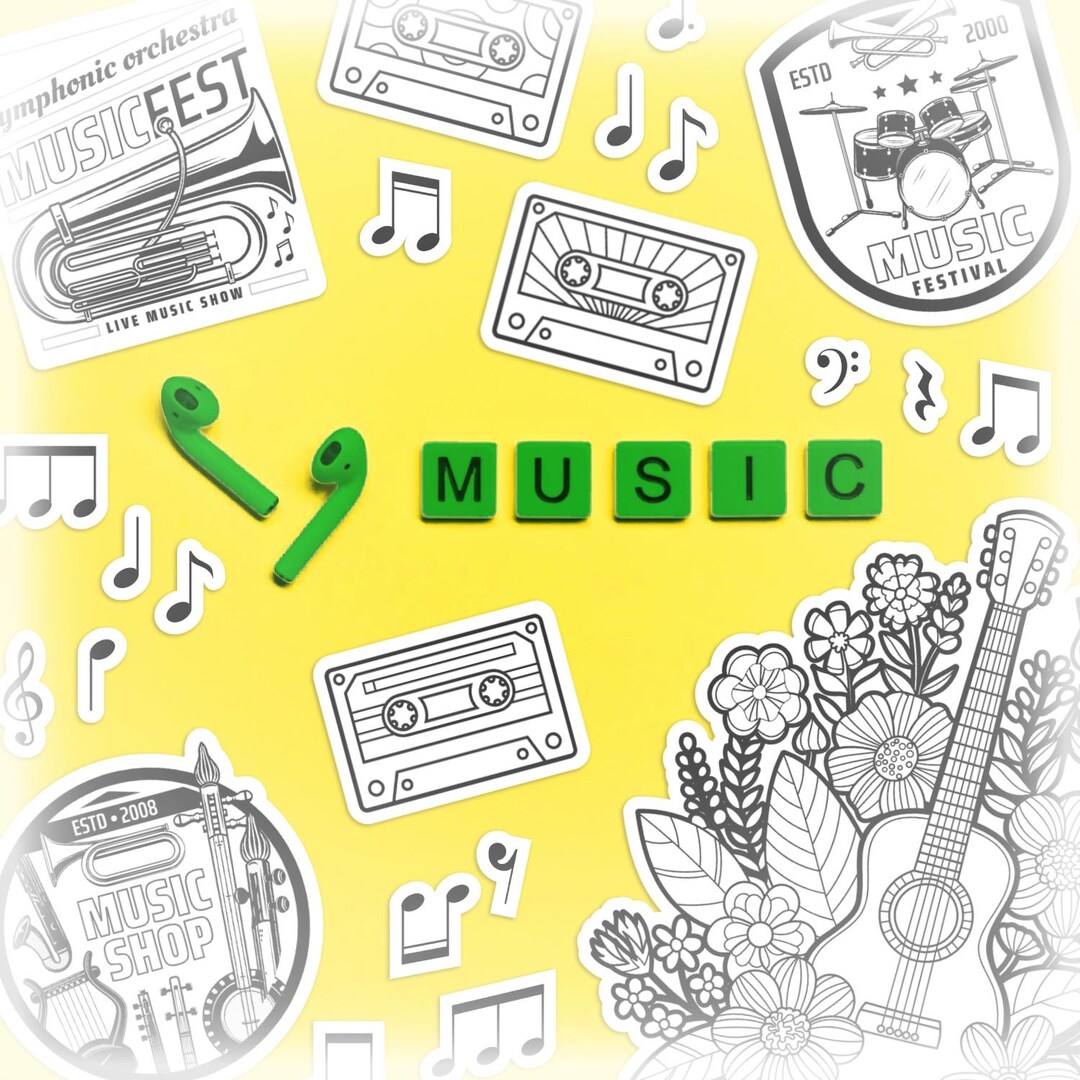 Color-your-own MUSIC Stickers - Pngs Digital Variety Pack With ...