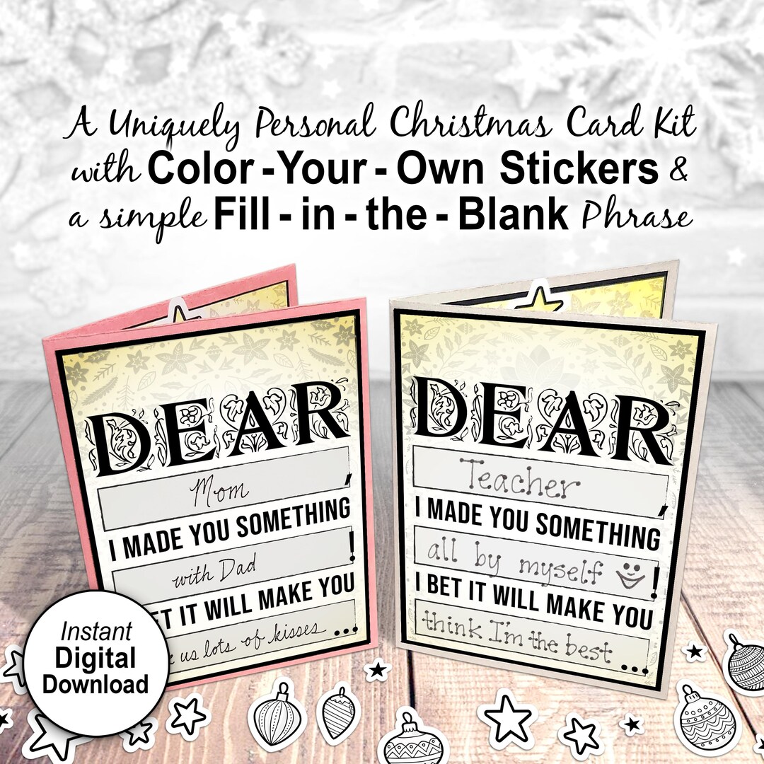Color-your-own Stickers Digital Christmas Card Making Kit: Print ...