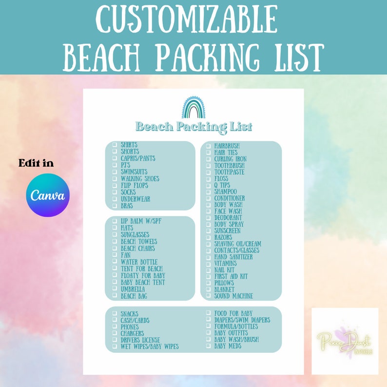 Beach Simple Digital File Printable Customizable Packing List for ...