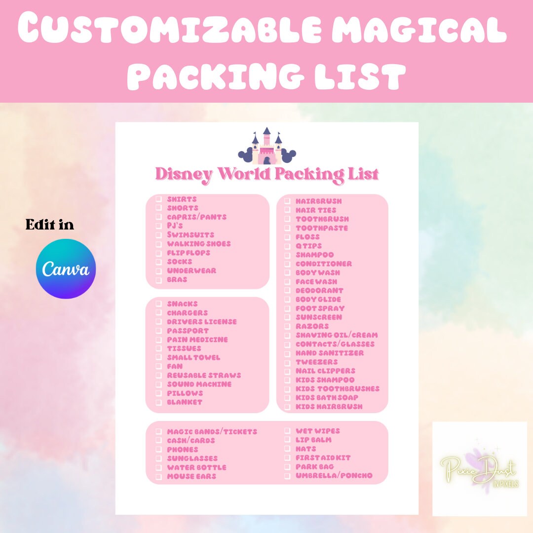 Pink Simple Digital File Printable Customizable Magical Packing List ...