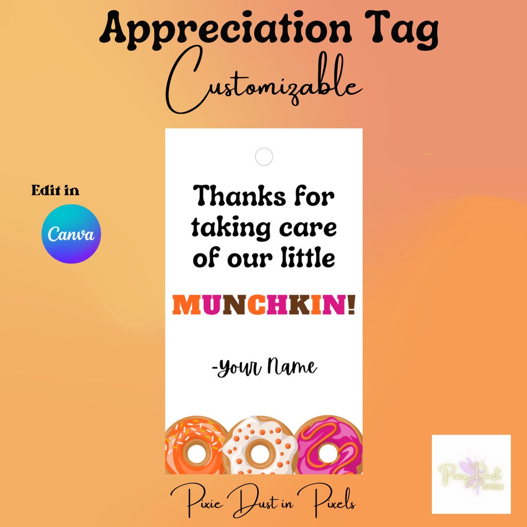 Customizable Digital File Gift Appreciation Tag Donut Holes Munchkin ...