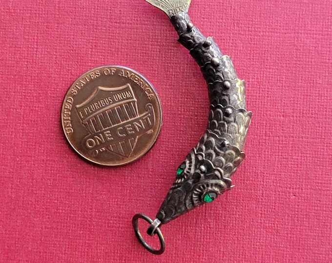Vintage Sterling Articulated Fish Green Eyes Pendant Heavy Patina - Etsy