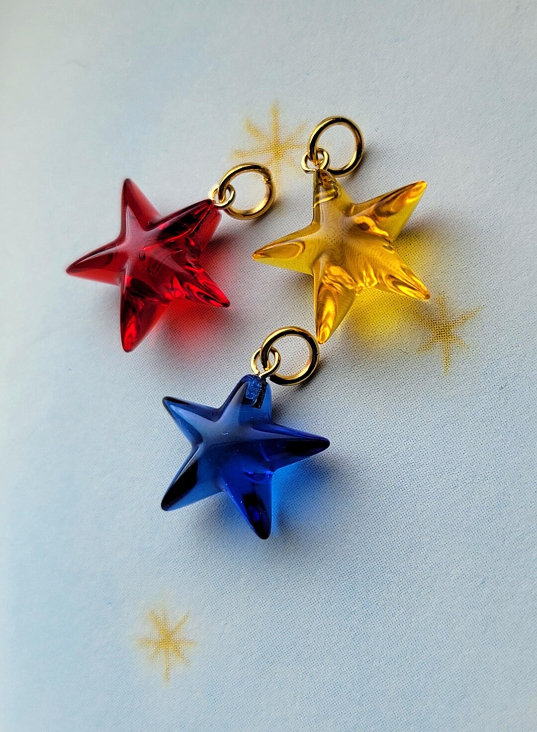 3 Tiny Vintage Lucite Star Charms Puffy Translucent Plastic Stars With ...