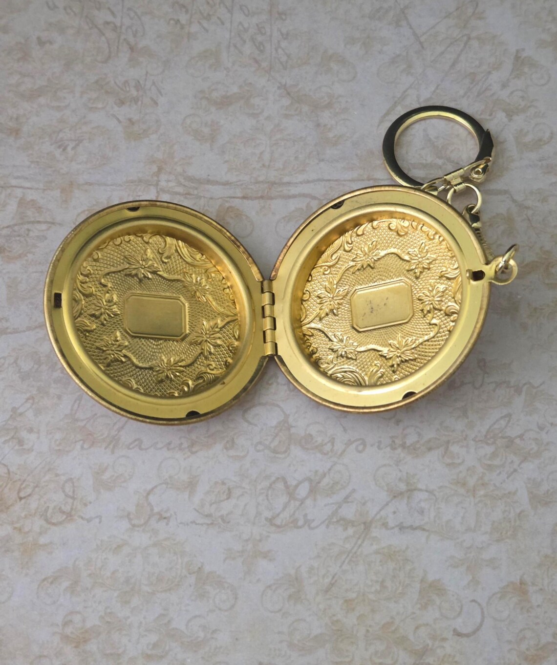 Large Brass Locket Keychain Pocket Watch Compact Vintage Style 2 ...