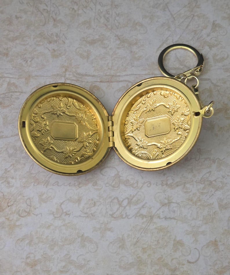 Large Brass Locket Keychain Pocket Watch Compact Vintage Style 2 ...