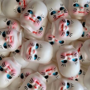 6 Vintage Rabbit Faces Plastic Bunny (6pcs) Kitsch Doll Parts White ...