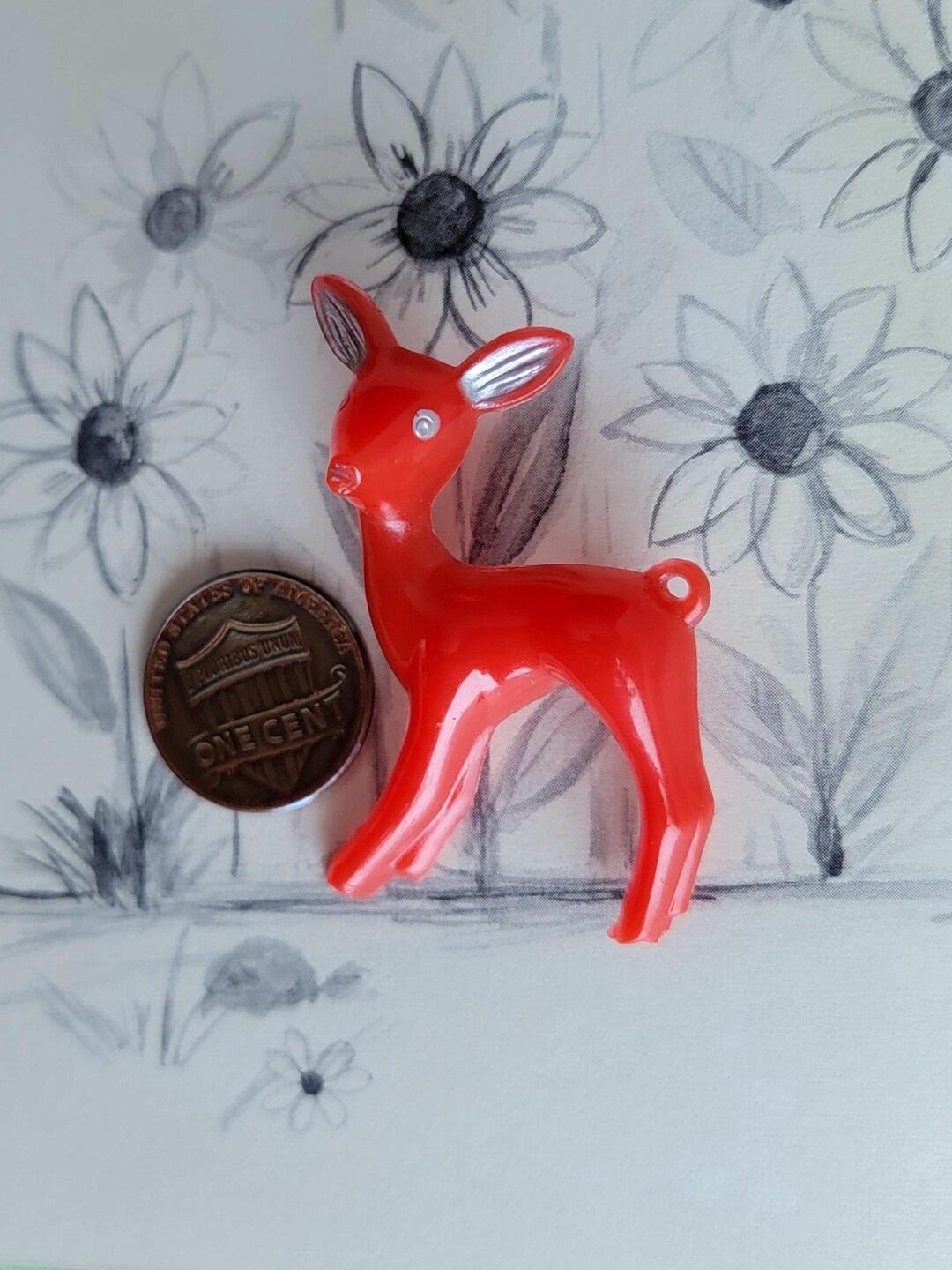 Vintage Red Plastic Deer Pin - Etsy