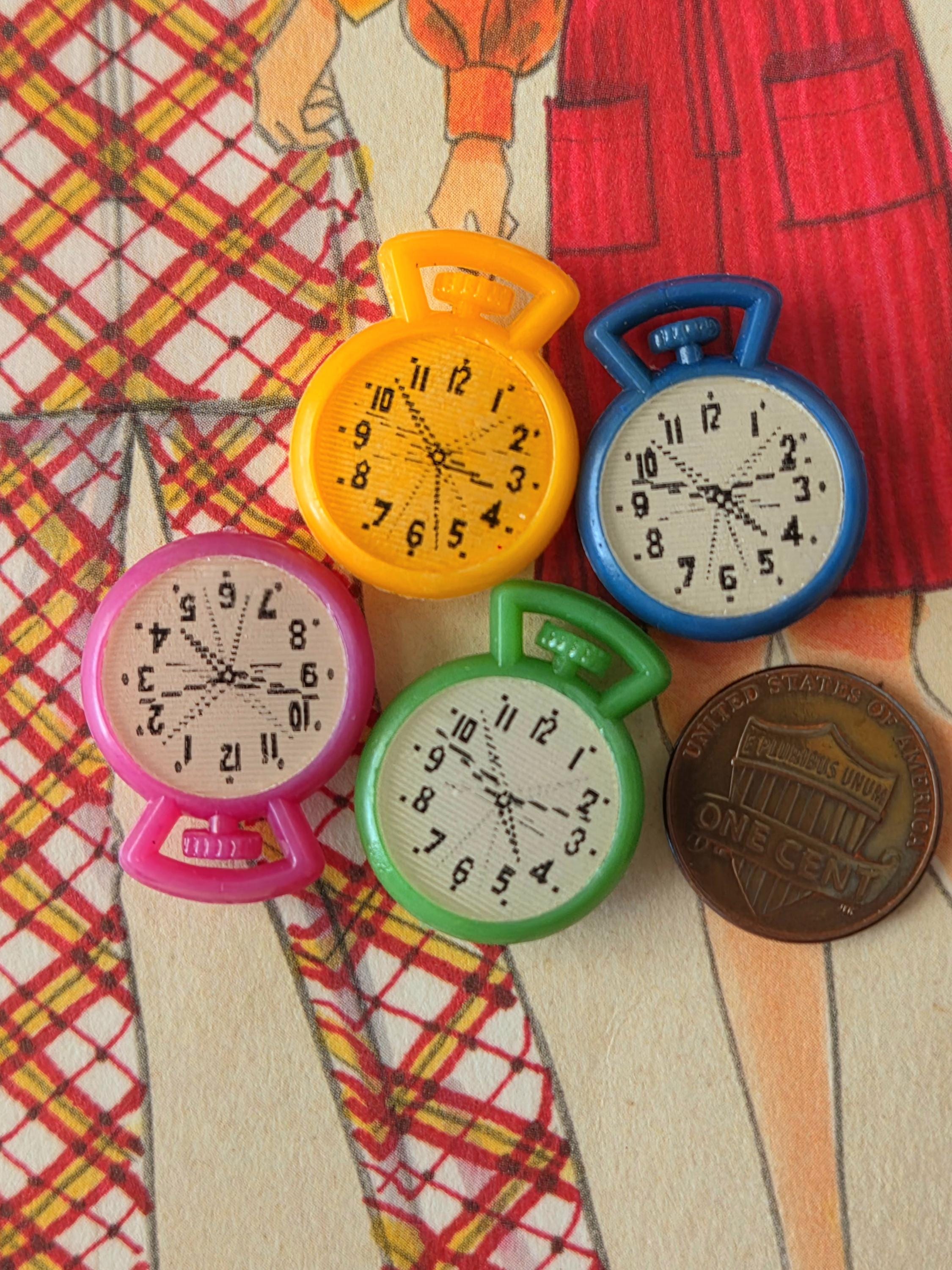4 Vintage Mini Flicker Pocket Watches Miniature Plastic Pretend ...