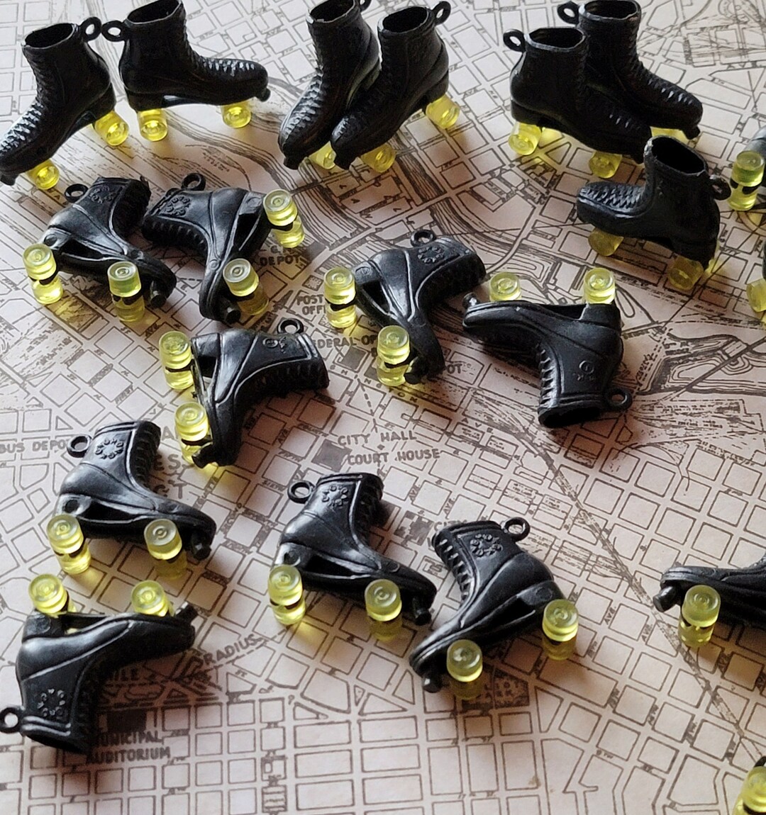 2 Vintage Plastic Roller Skate Charms (2pcs) Black High-top Rollerskate ...