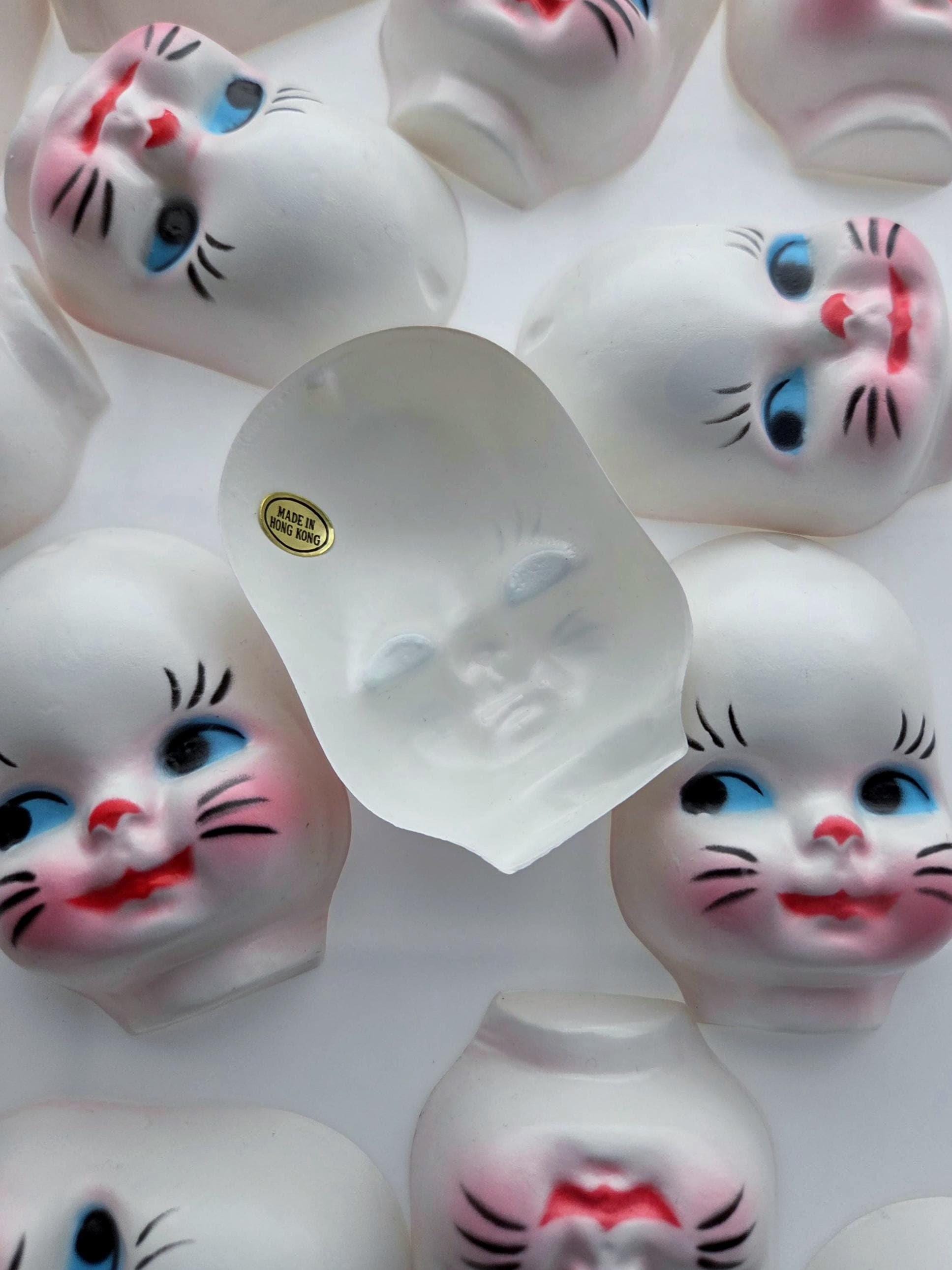 6 Vintage Rabbit Faces Plastic Bunny (6pcs) Kitsch Doll Parts White ...