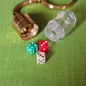 Vintage Mini Dice in Capsule Keychain Three Tiny Dice in Plastic Brass ...