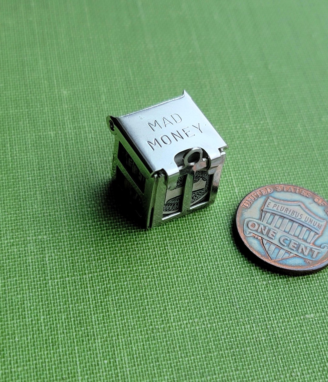 Vintage Sterling Silver Mad Money Cage Charm Hinged Case Pin Money Box ...