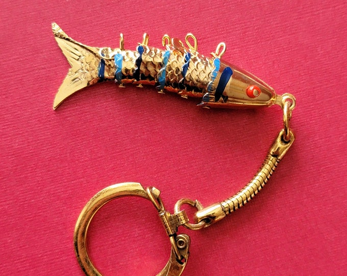 Vintage Articulated Tin Fish Keychain Goldtone Wiggle Fish - Etsy
