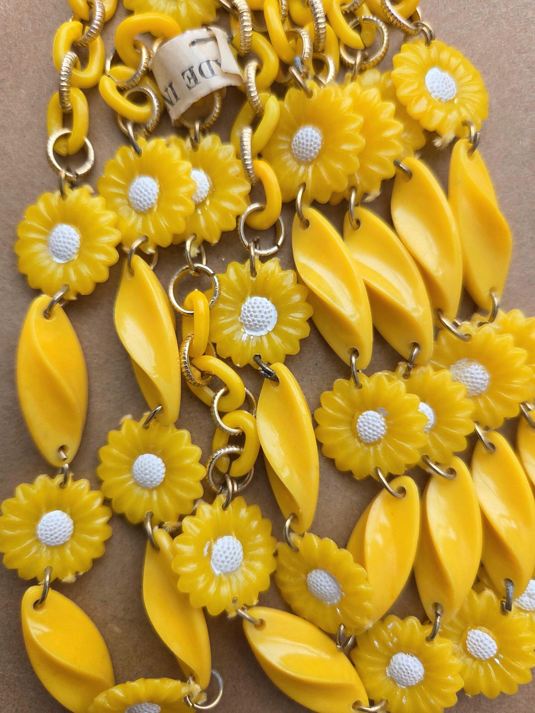 Vintage Plastic Yellow Flower Necklace Extra Long Hong Kong Novelty ...