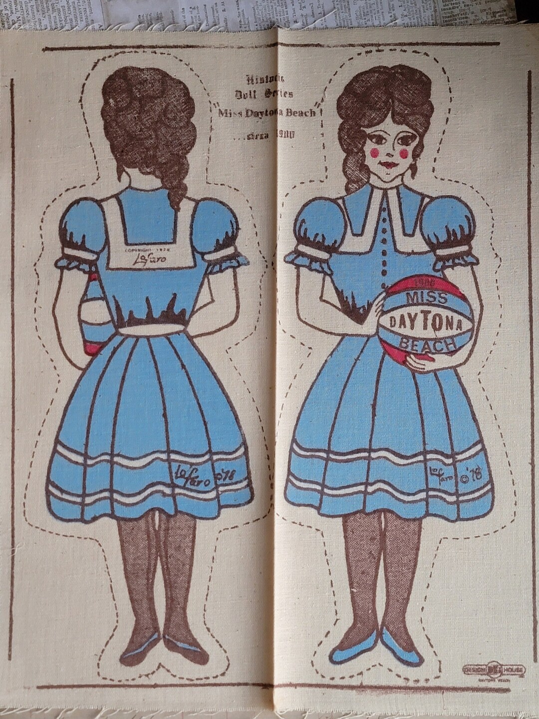 Vintage Cut and Sew Doll Miss Daytona Beach Hand Silk Screened Cut and ...