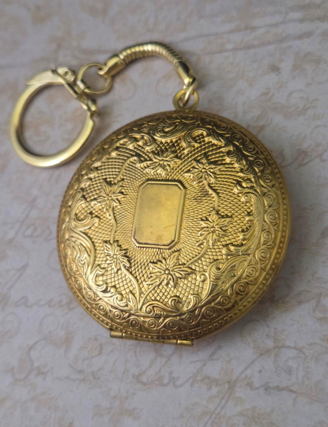 Large Brass Locket Keychain Pocket Watch Compact Vintage Style 2 ...