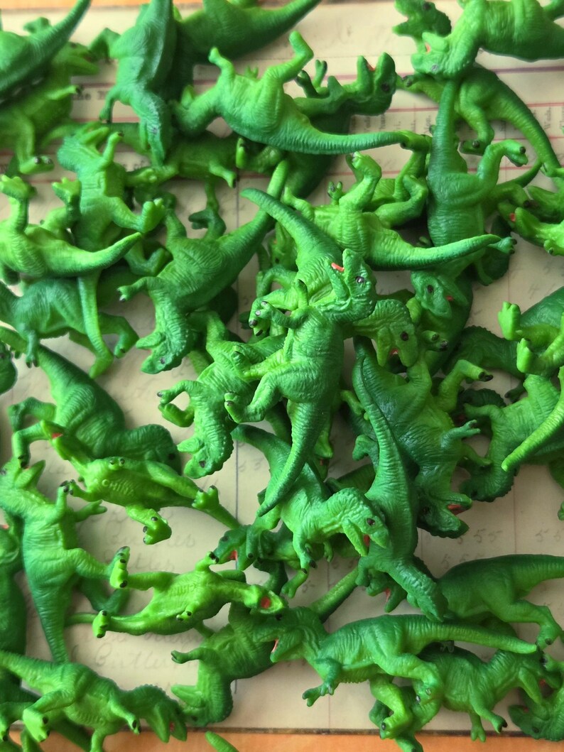 10 Miniature T-rex Soft Plastic Figures Tiny Green Trex Dinosaurs ...
