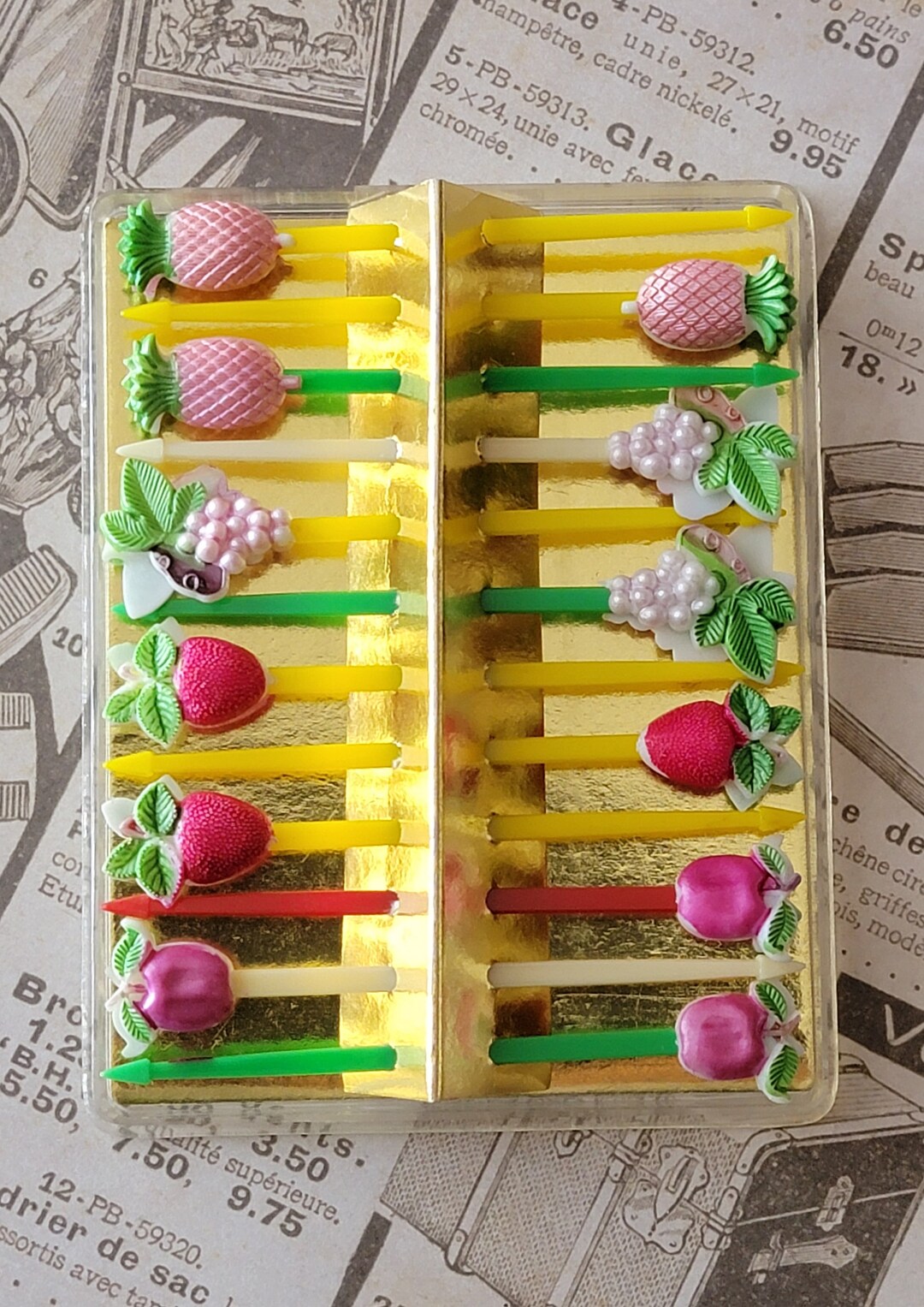 Vintage Fruit Picks in Case Appetizer Hors-d'oeuvre Picks Celluloid ...