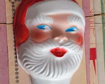 Vintage 1950s Plastic Santa Face Ornaments. Set of 5, Hole for Hanging ...
