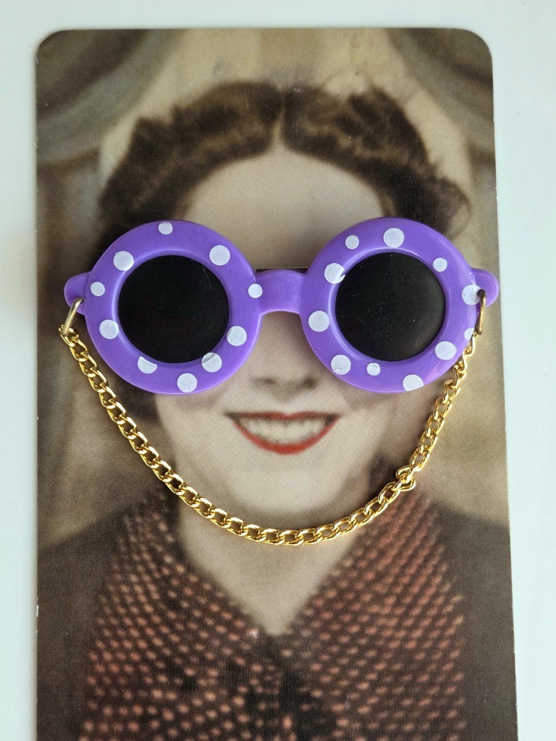 Vintage Sunglass Pin Eyeglass Holder Brooch Purple Plastic Polka-dot ...