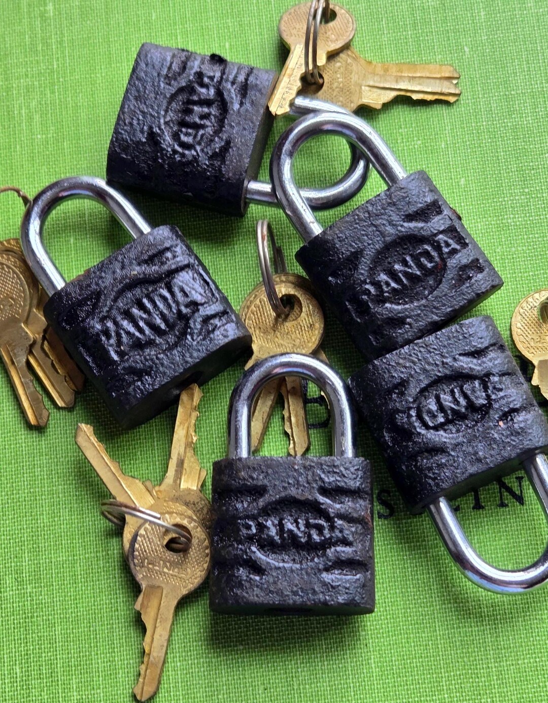One Vintage Cast Iron Panda Padlock With Keys Small Heavy Black Lock ...