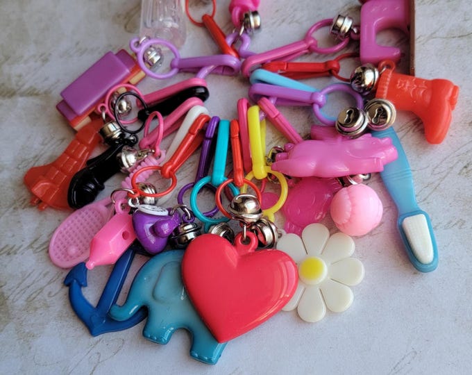 Vintage Bell Charm Backpack Ring Clip With 17 Bell Charms Large Plastic ...