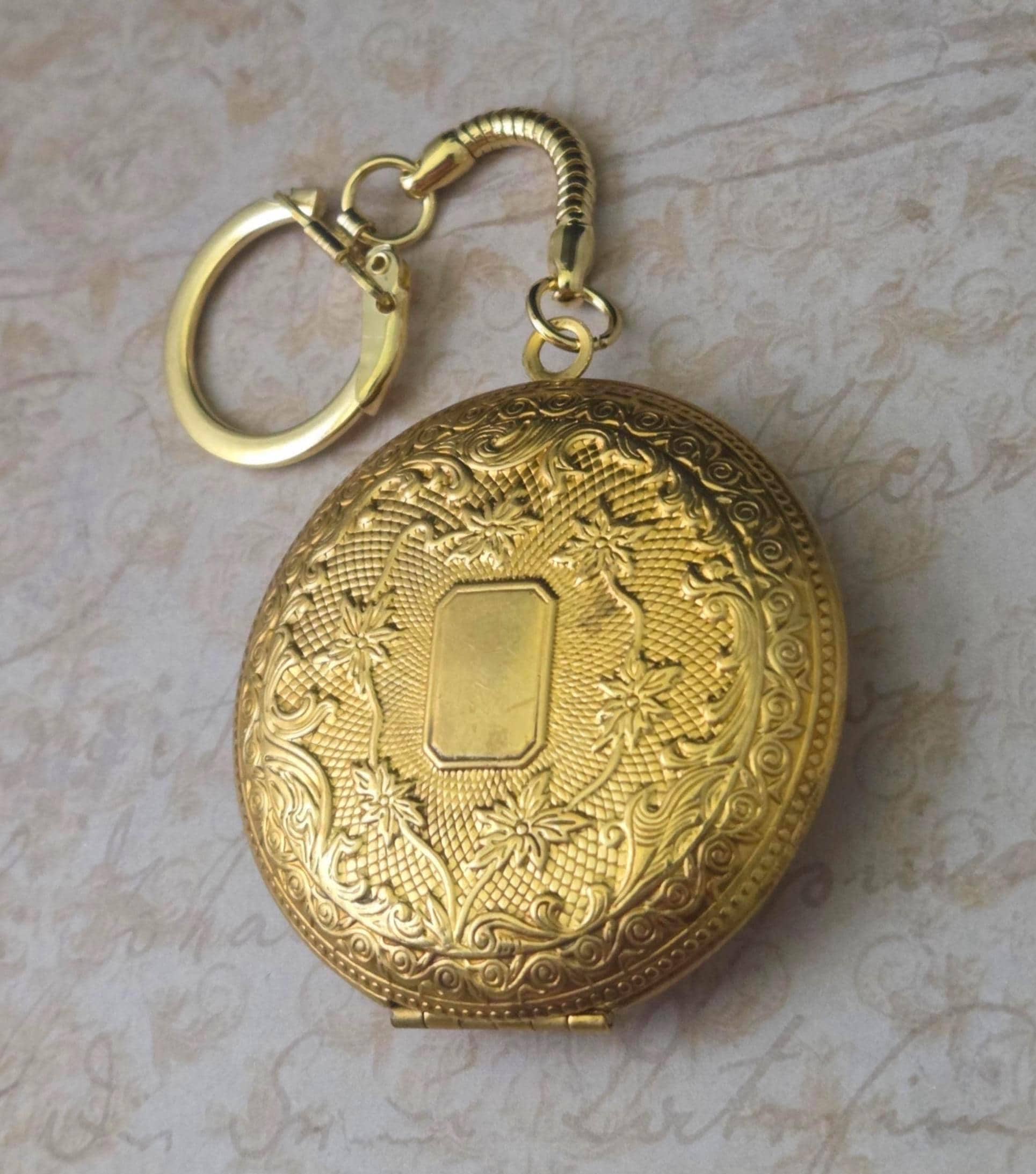 Large Brass Locket Keychain Pocket Watch Compact Vintage Style 2 ...