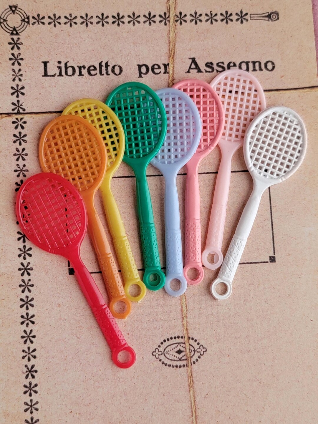 8 Vintage Miniature Plastic Rackets Charms Mini Doll Accessories Cake ...