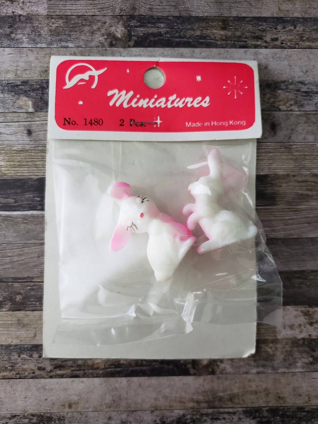 Vintage Miniature Plastic Bunnies Packaged Mini Pink and White Rabbits ...