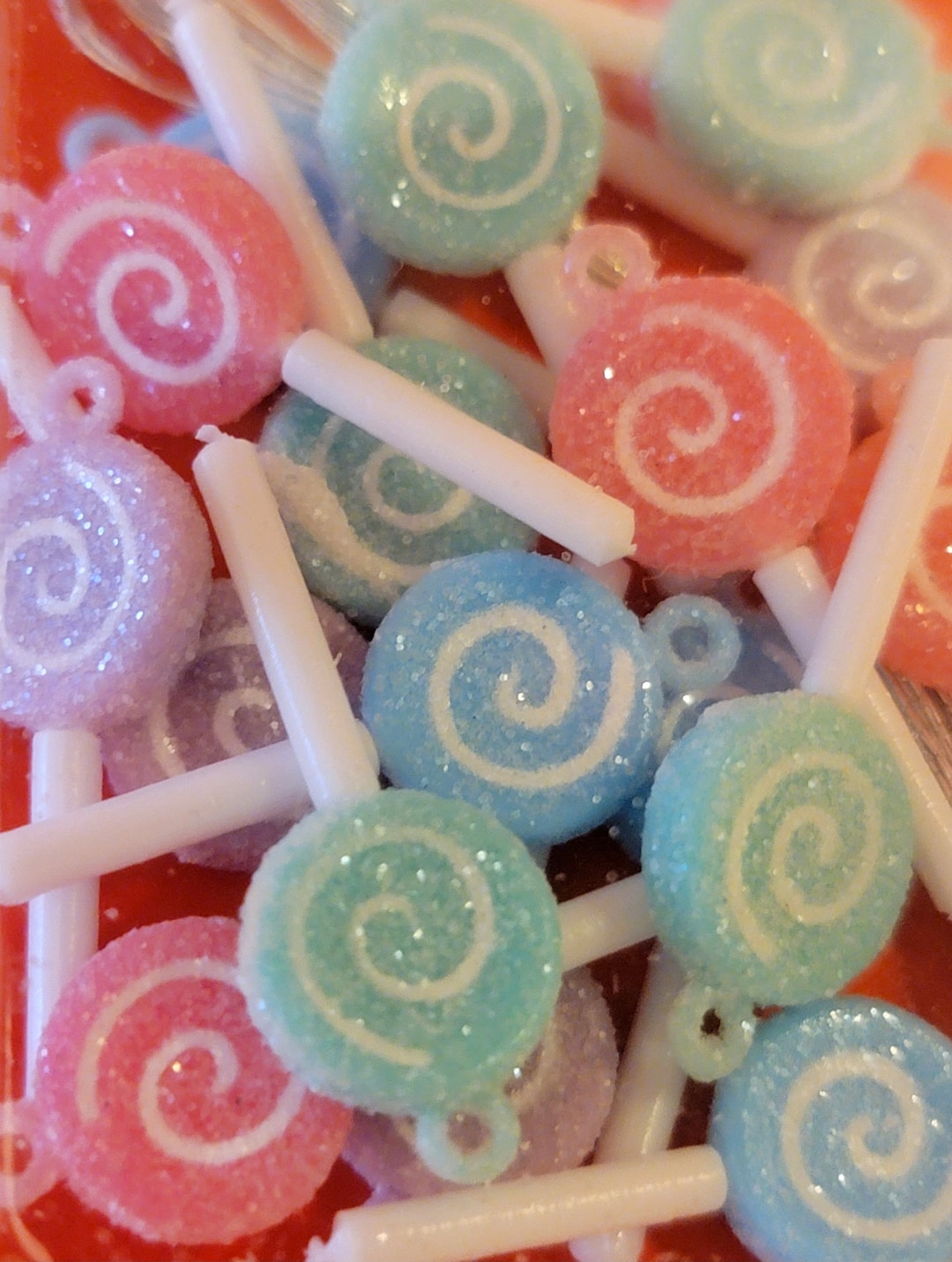 18 Miniature Sugared Lollipop Ornaments Tiny Plastic Candy Charms ...