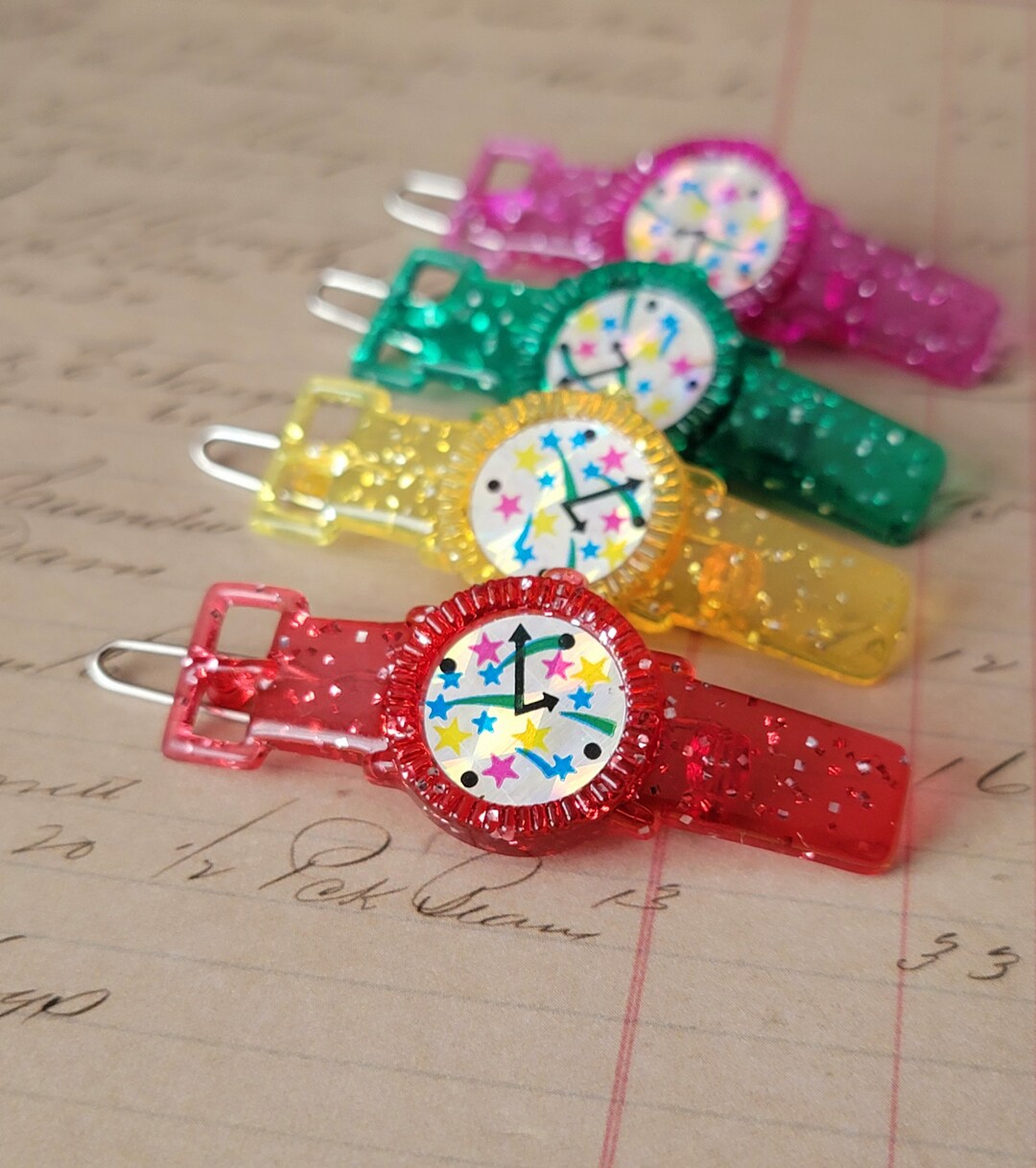 4 Vintage Plastic Wristwatch Hair Clips Sparkly Glitter Watch 2 ...