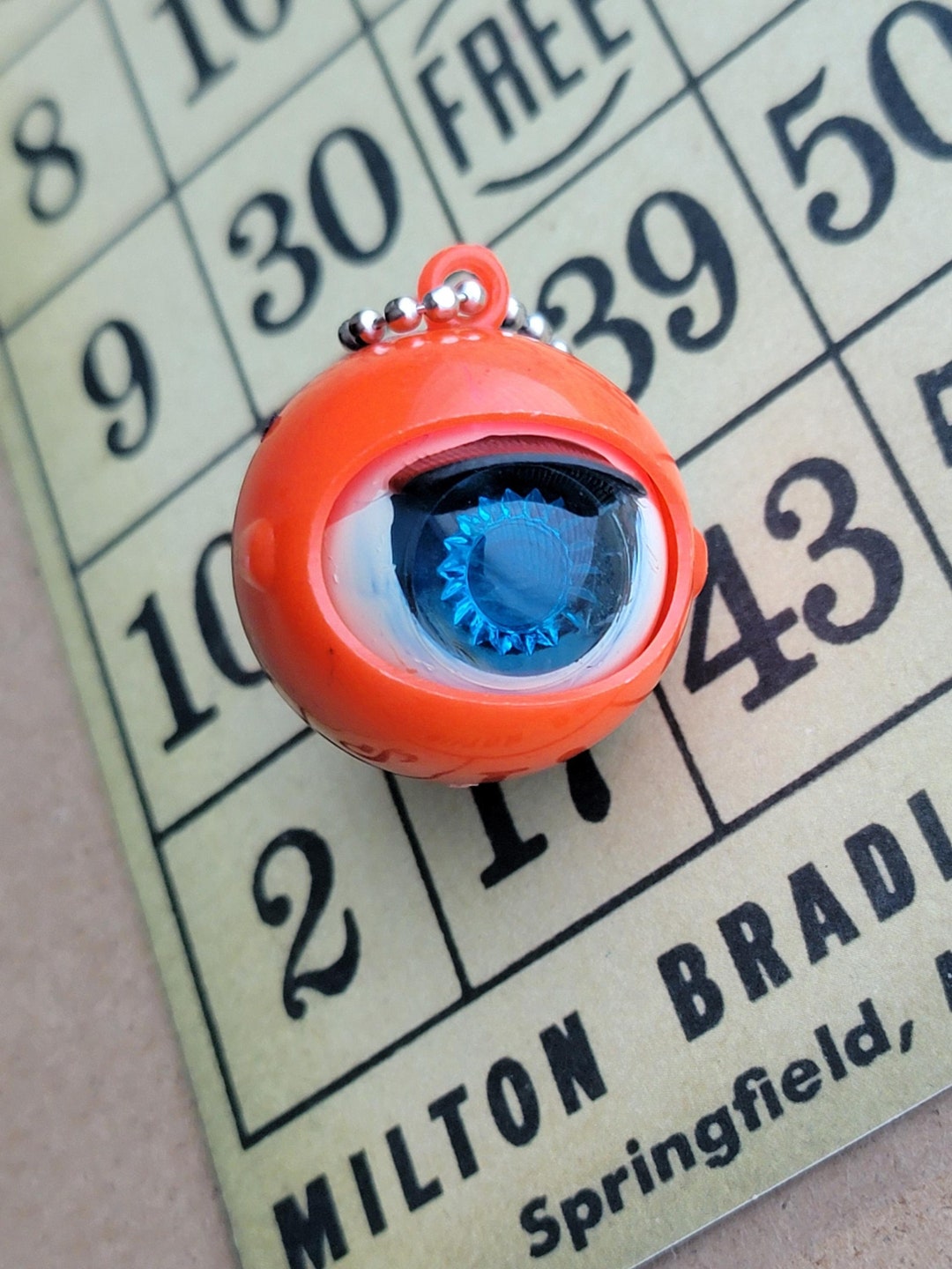 Vintage Mechanical Eyeball Charm Red-orange Plastic Blinking Eyeball ...
